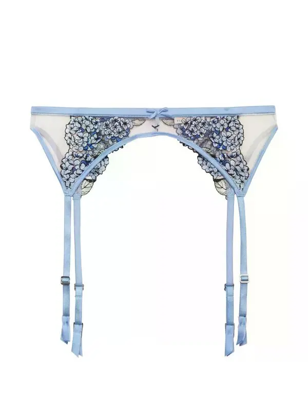 FLEUR DU MAL Hydrangea Floral-embroidered Suspender Belt - Blue