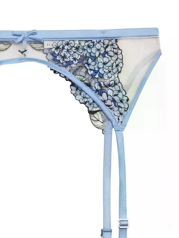 FLEUR DU MAL Hydrangea Floral-embroidered Suspender Belt