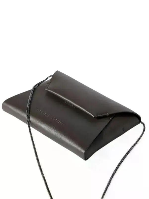 Brunello Cucinelli Duo Pochette In Calfskin With Precious Chain - Brown