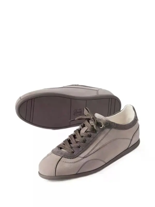 Brunello Cucinelli Nubuck And Suede Lace-up Sneakers - Grey
