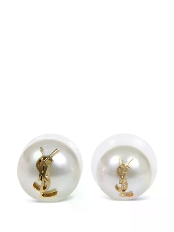 Saint Laurent Plaque Pearl Earrings - Gold