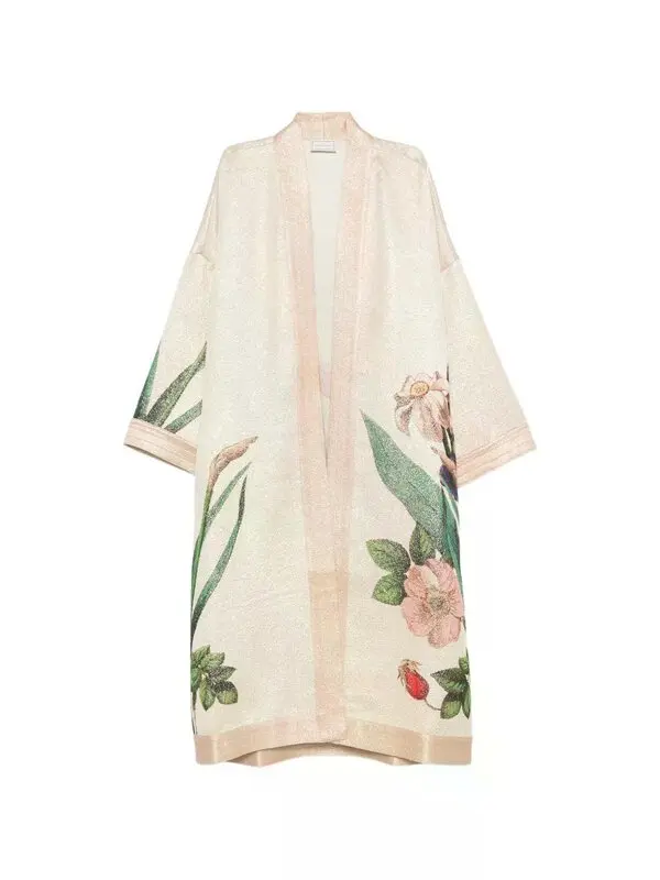 PIERRE-LOUIS MASCIA Floral Print Kimono Jacket - Neutrals