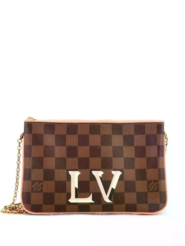LOUIS VUITTON Double Zip Pochette Damier Clutch Bag - Brown