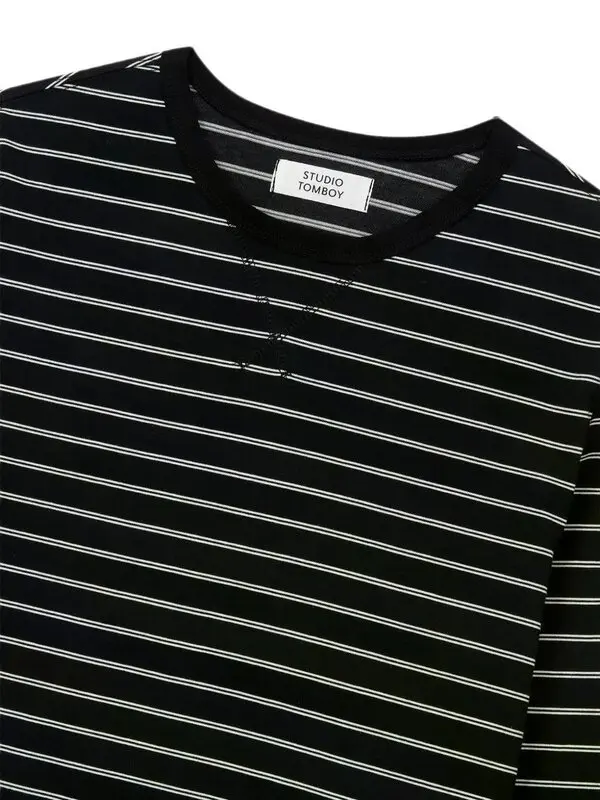 STUDIO TOMBOY Striped Long-sleeve Cotton T-shirt - Black