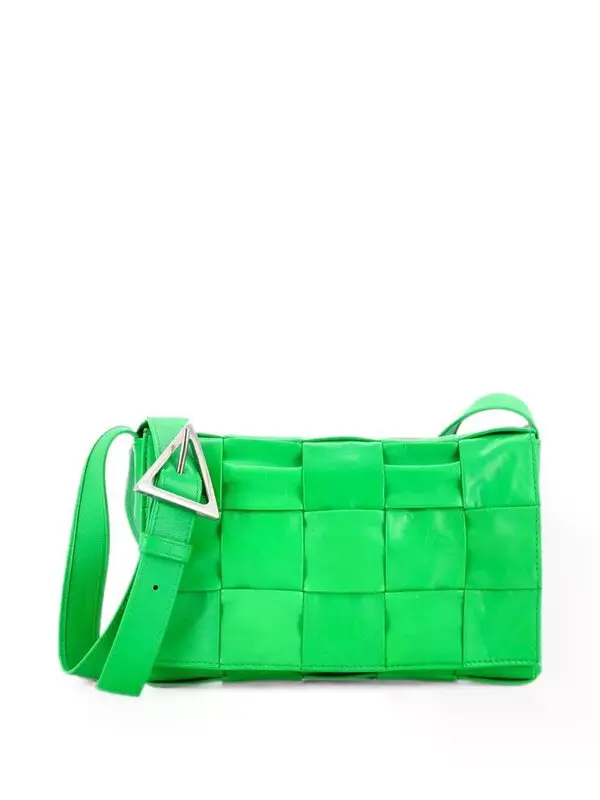 Bottega Veneta Cassette Maxi Intrecciato Leather Crossbody Bag - Green