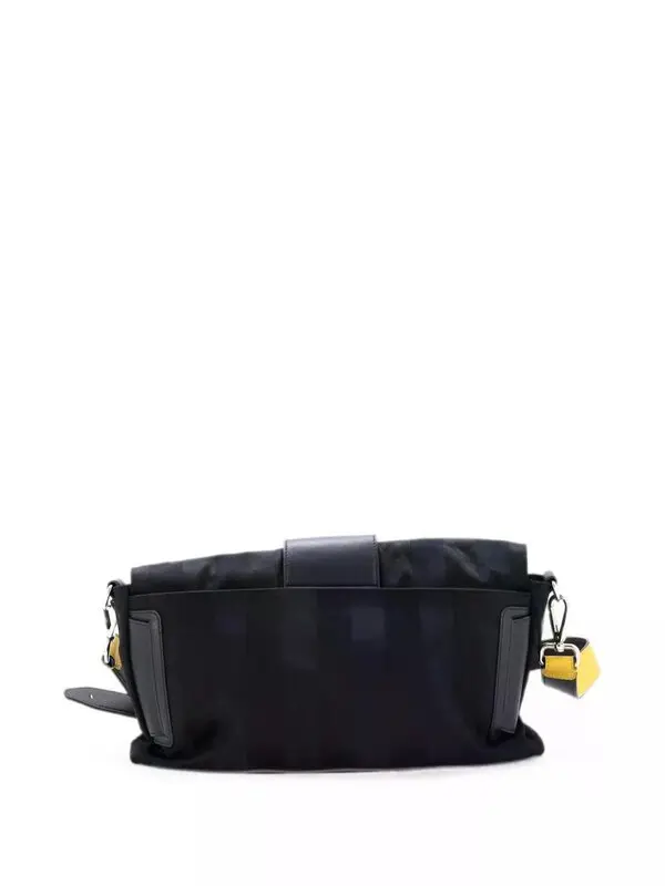 Fendi Baguette Convertible Shoulder Bag Striped Nylon Large Belt Bag - Black
