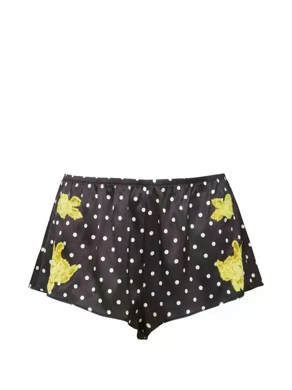FLEUR DU MAL Juliet Polka-dot Floral-appliqué Shorts - Black