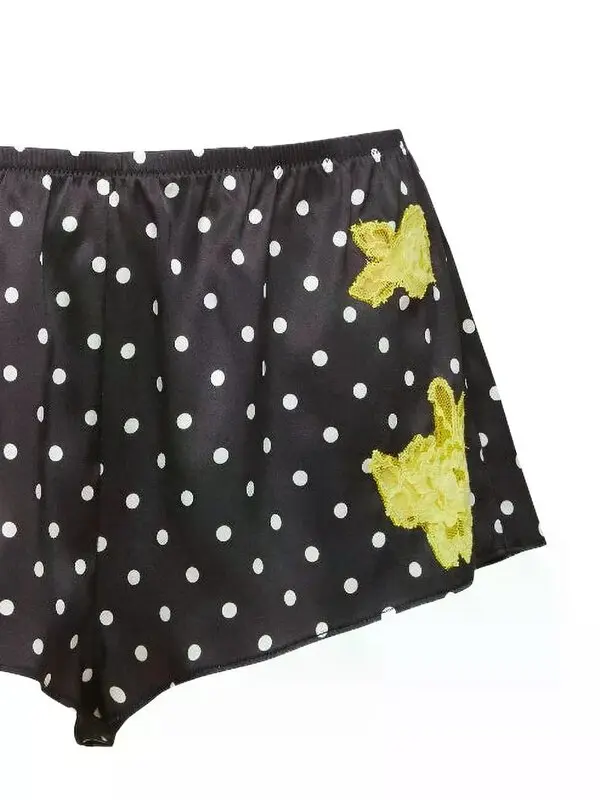FLEUR DU MAL Juliet Polka-dot Floral-appliqué Shorts