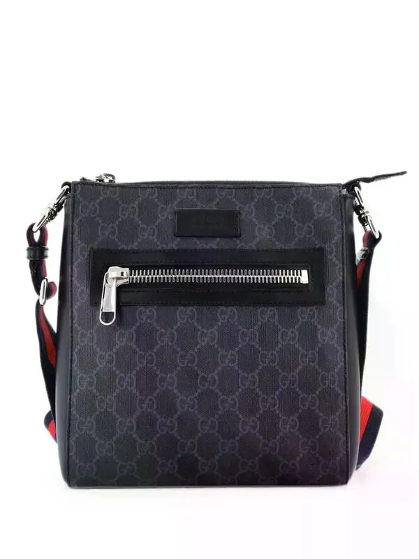 Gucci Gg Coated Canvas Messenger Bag With Web Strap - Black