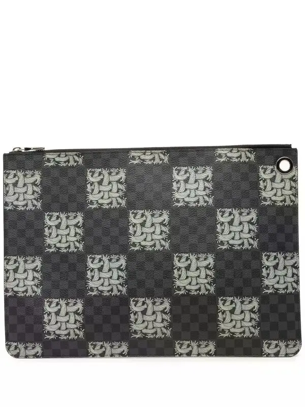 LOUIS VUITTON 2015 Christopher Nemeth Damier Graphite Rope Pochette Voyage Gm Clutch Bag - Black