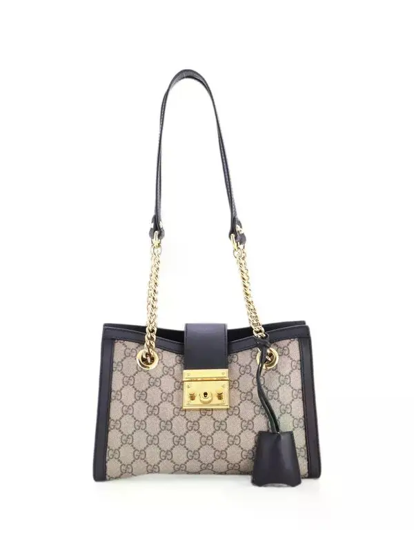 Gucci Padlock Chain Tote Gg Coated Canvas With Leather Small Shoulder Bag - Black