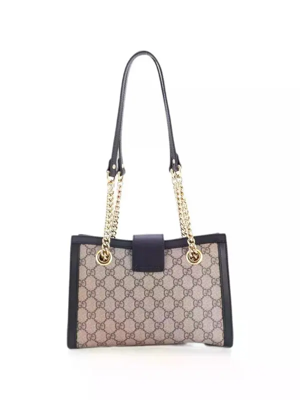 Gucci Padlock Chain Tote Gg Coated Canvas Leather Small Shoulder Bag - Black