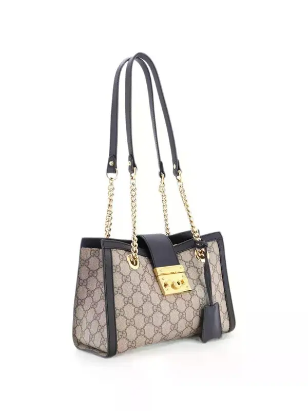 Gucci Padlock Chain Tote Gg Coated Canvas Leather Small Shoulder Bag - Black