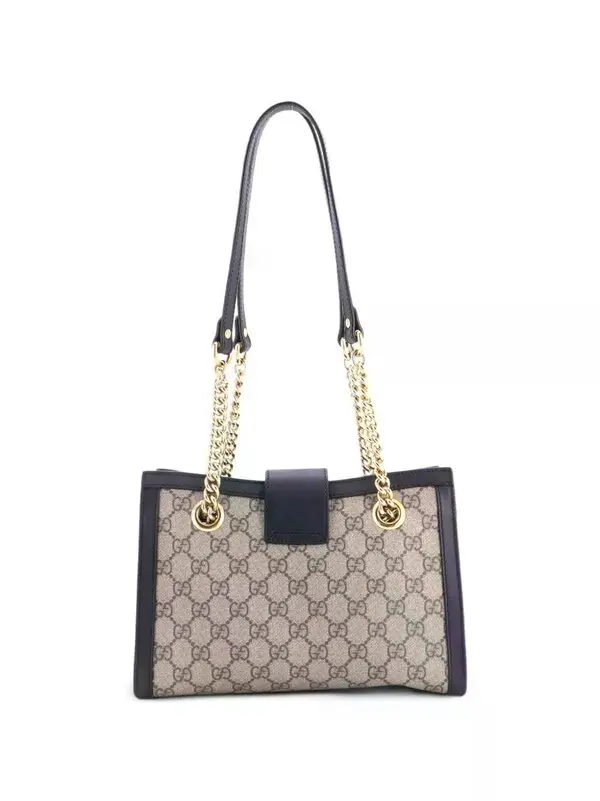 Gucci Padlock Chain Tote Gg Coated Canvas Leather Small Shoulder Bag - Black
