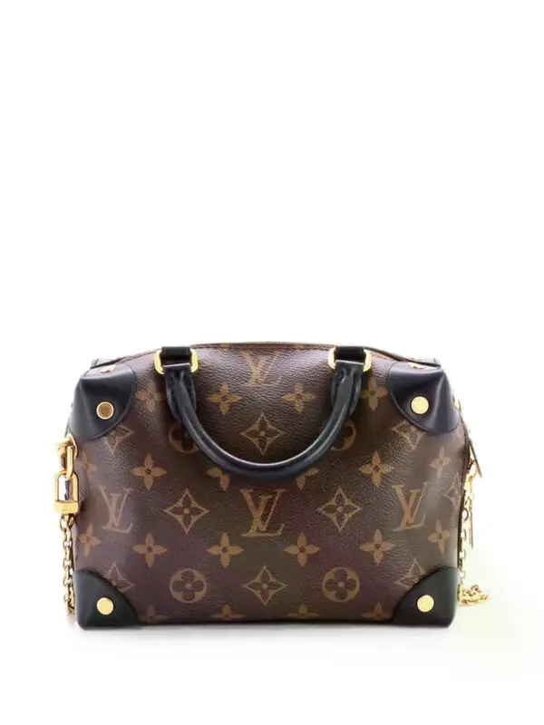 LOUIS VUITTON Petite Malle Souple Handbag Monogram Canvas With Leather Shoulder Strap - Black