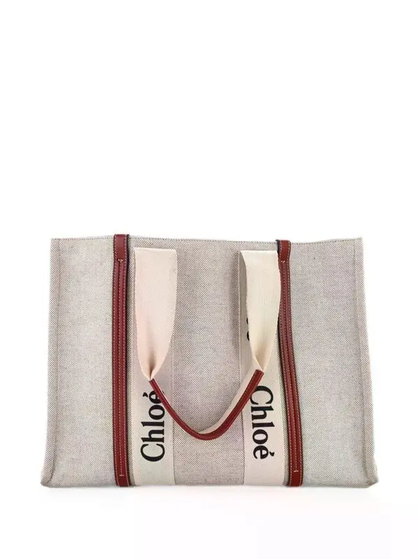 Chloé Woody Large Canvas & Leather Tote Bag - Neutrals