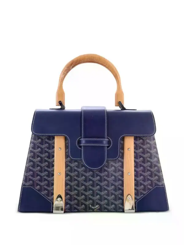 Goyard Saigon Top Handle Bag Coated Canvas Leather Mm Satchel - Blue