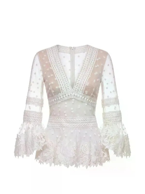 GEMY MAALOUF Floral-embroidered Tulle Blouse