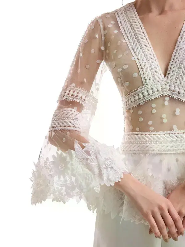 GEMY MAALOUF Floral-embroidered Tulle Blouse