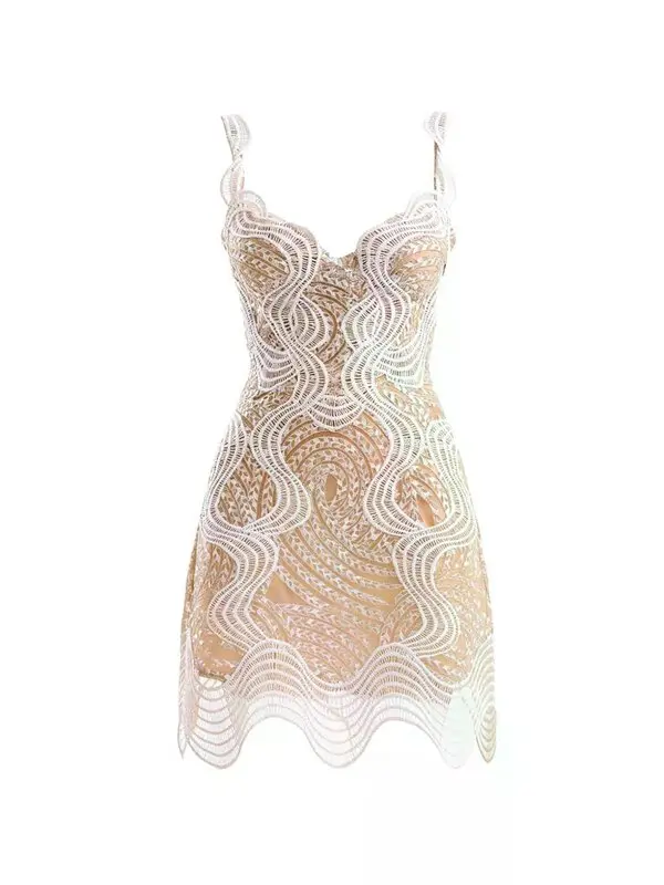 GEMY MAALOUF Embroidered Scalloped-edge Dress - Neutrals