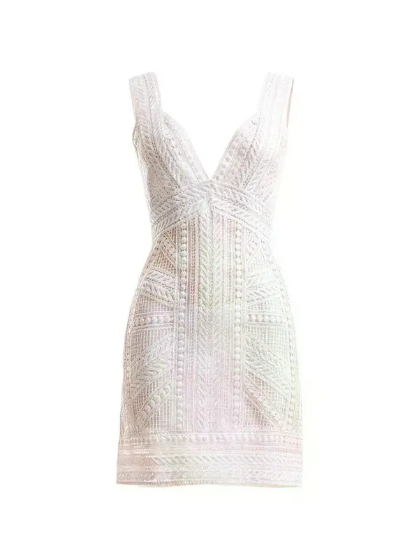 GEMY MAALOUF Geometric-lace Fitted Dress - White