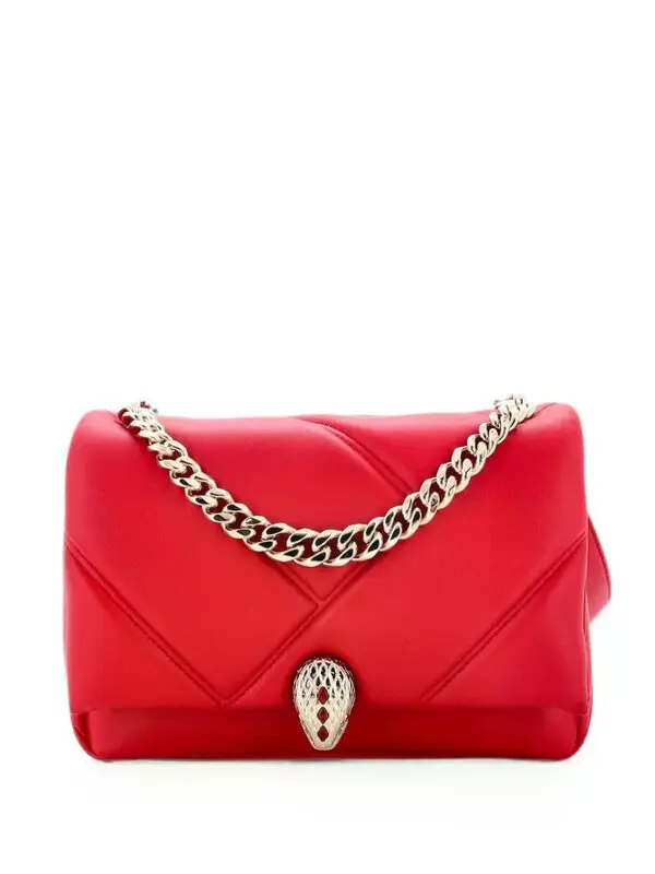 BVLGARI Serpenti Cabochon Messenger Bag Diagonal Quilted Leather Small Crossbody Bag - Red