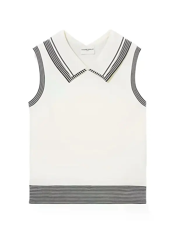 Claudie Pierlot Sleeveless Knitted Top With Striped Details - White