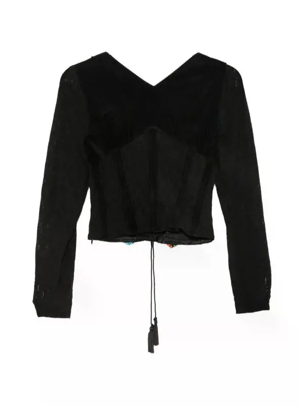 Dolce & Gabbana 2000s Floral-embroidered Lace-up Top