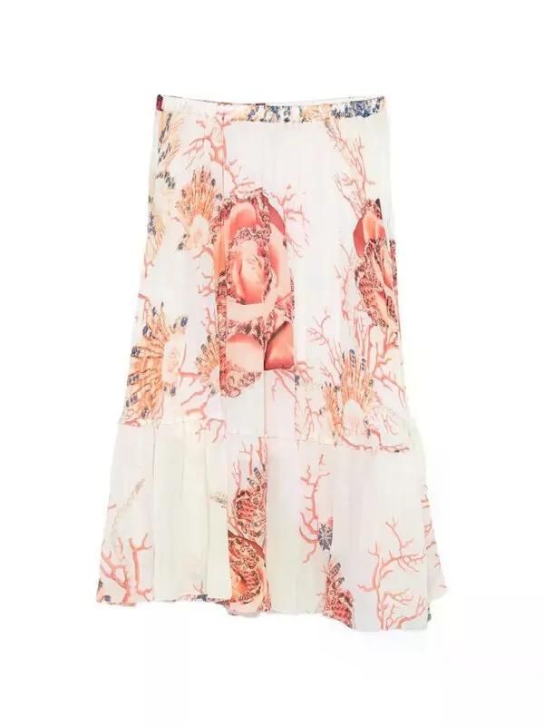 Roberto Cavalli 2000s Coral-print Tiered Skirt - Neutrals