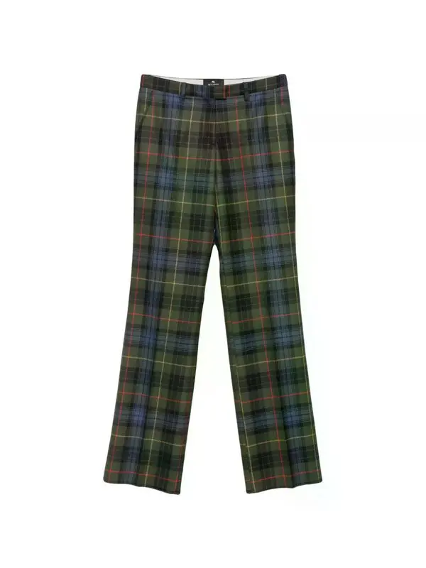 Etro Wool Tartan-check Straight-leg Trousers - Green