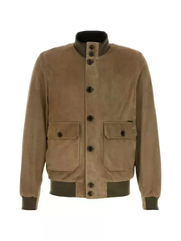 MOORER Button-up Bomber Jacket - Brown