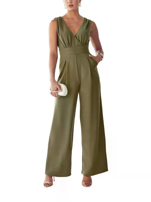 BWLDR Pleated-detail V-neck Jumpsuit