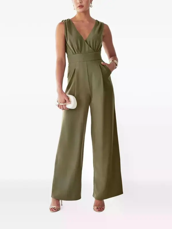 BWLDR Pleated Detail V-neck Jumpsuit - Green