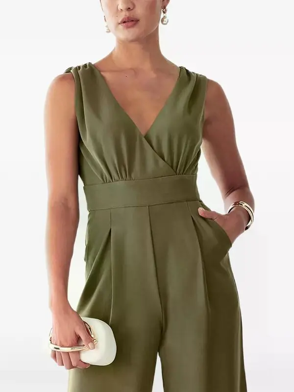 BWLDR Pleated Detail V-neck Jumpsuit - Green