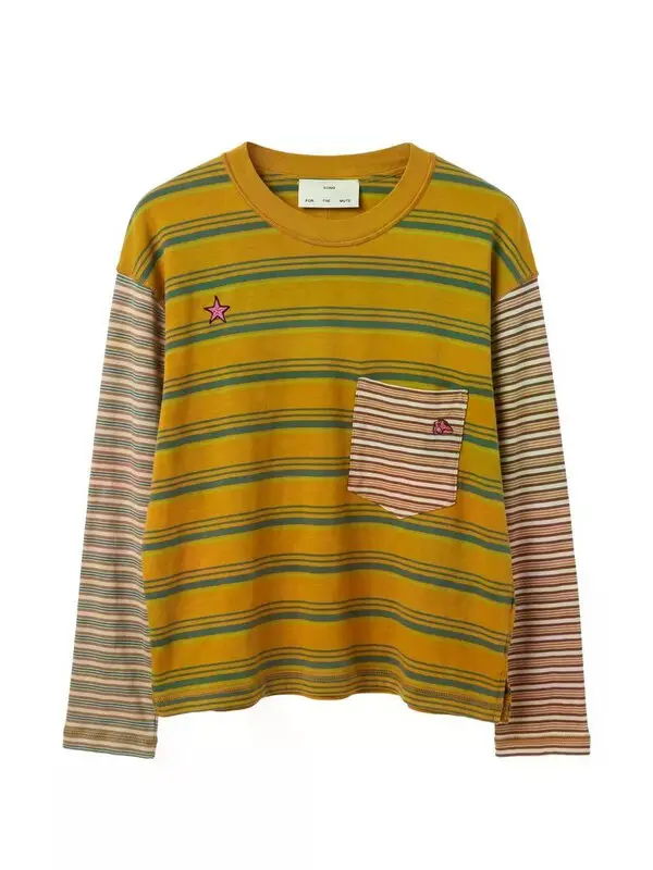 SONG FOR THE MUTE Striped Star-patch T-shirt - Yellow