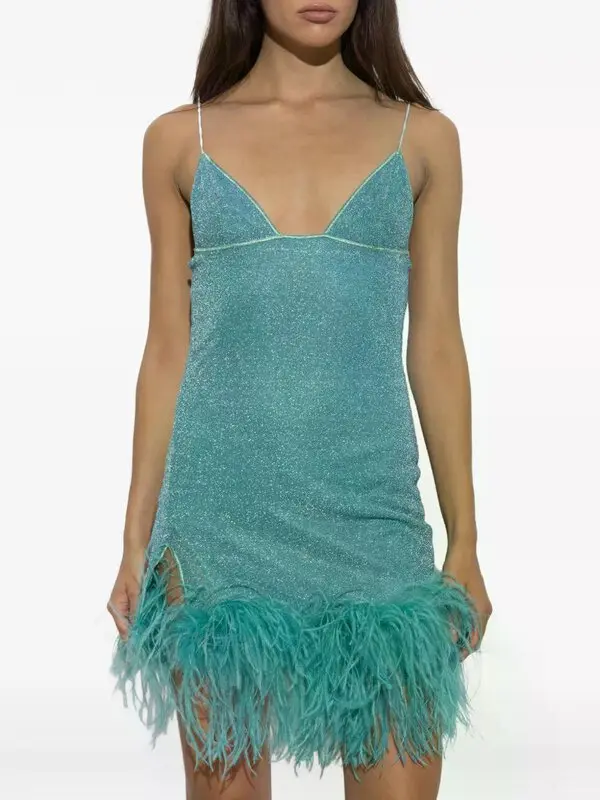 Oseree Feather-trimmed Lurex Mini Dress
