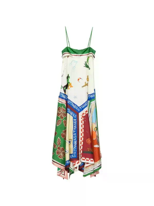 ALEMAIS Alemas Graphic Print Handkerchief Hem Midi Dress - Neutrals