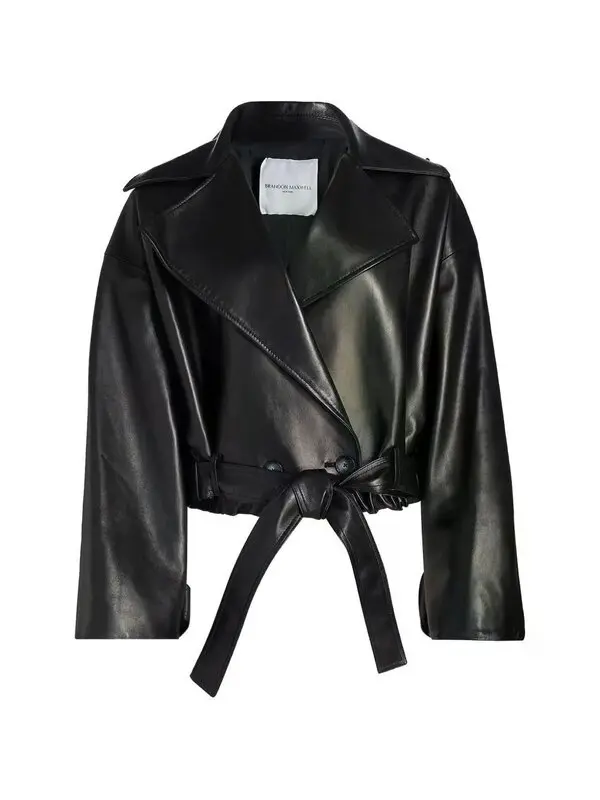 Brandon Maxwell Collins Cropped Leather Jacket