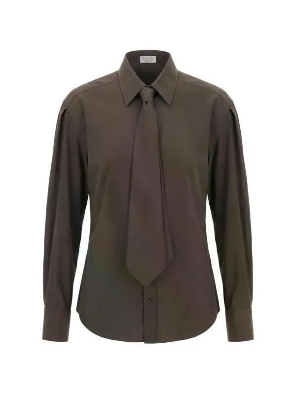 Brunello Cucinelli Long Sleeve Shirt With Tie Detail - Brown
