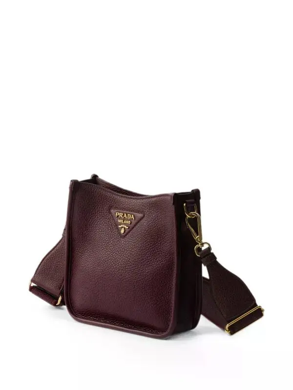 Prada Mini Leather Shoulder Bag With Woven Tape Strap - Red
