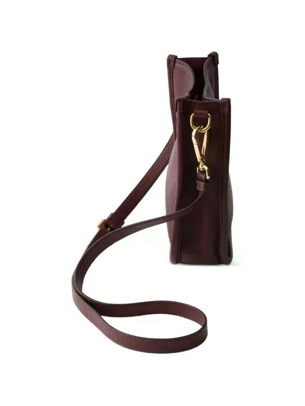 Prada Mini Leather Shoulder Bag With Woven Tape Strap - Red