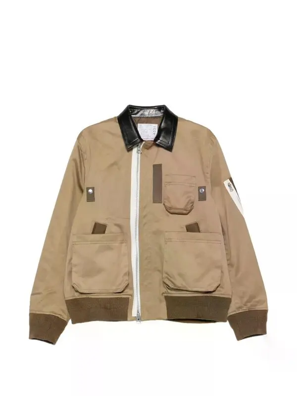 Sacai Paneled Jacket With Leather Collar - Neutrals