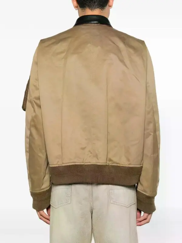 Sacai Zip-up Leather Collar Jacket - Neutrals