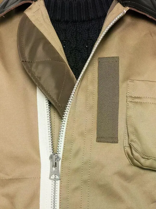 Sacai Zip-up Leather Collar Jacket - Neutrals