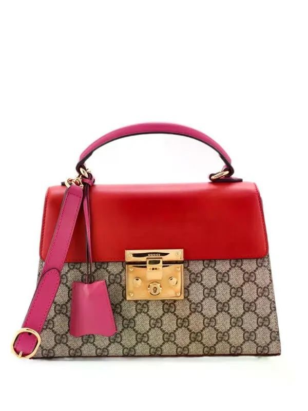Gucci Padlock Top Handle Bag Gg Coated Canvas And Leather Small Satchel - Pink