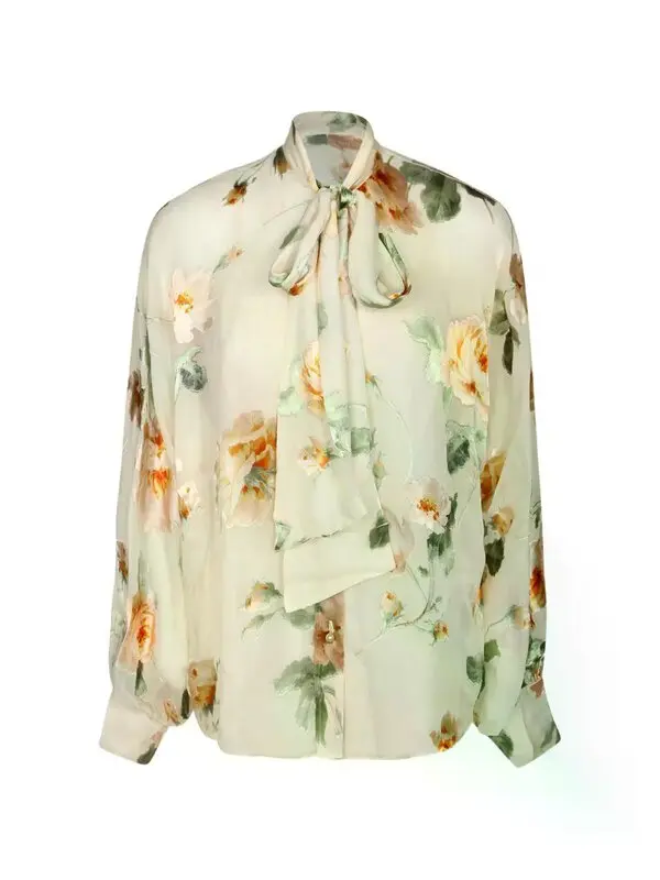 Zimmermann Carousel Burnout Floral-print Pussy-bow Blouse - Neutrals