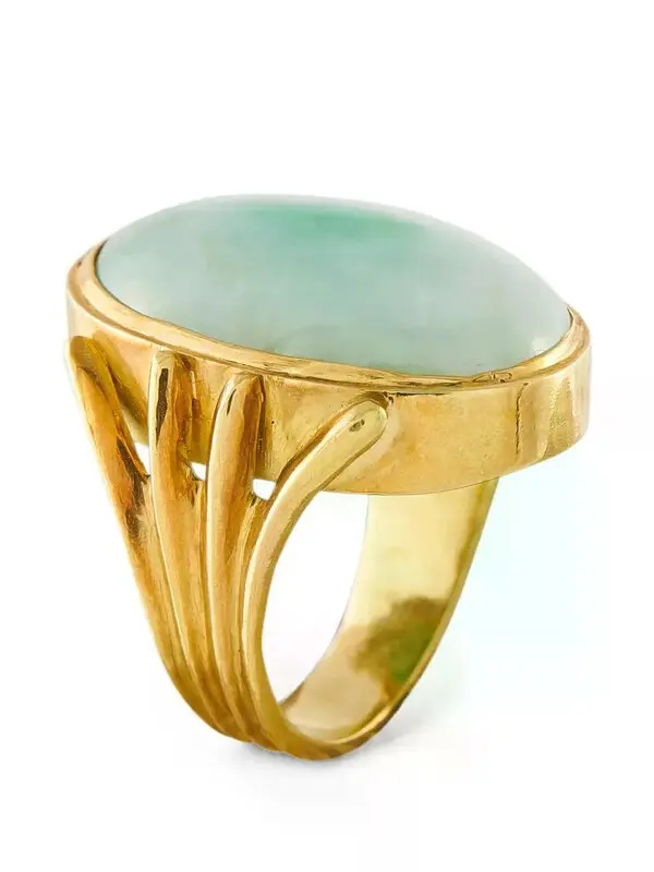 LB EXCLUSIVE 18k Yellow Oval Jade Statement Ring - Gold