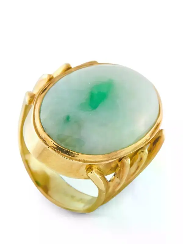 LB EXCLUSIVE 18k Yellow Oval Jade Statement Ring - Gold