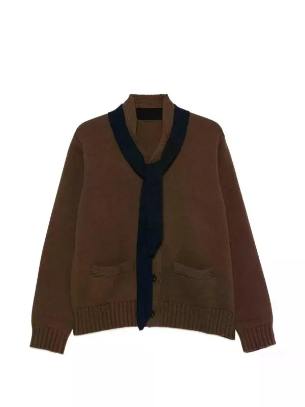Sacai Scarf-detail Buttoned Cardigan - Brown