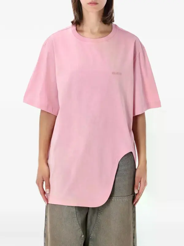 Attico Asymmetric-hem Logo-embroidered T-shirt - Pink